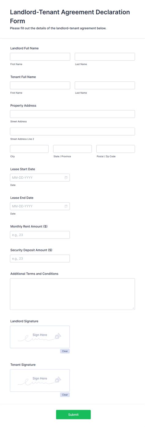 Landlord Tenant Agreement Declaration Form Template Jotform