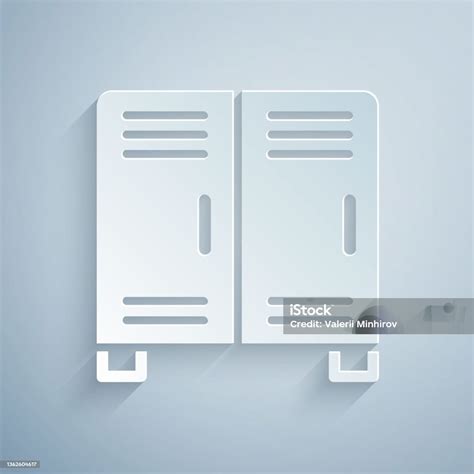 종이 잘라 사물함 또는 하키 축구 농구 팀 또는 회색 배경에 고립 된 노동자 아이콘에 대한 탈의실 종이 아트 스타일 벡터 0명에 대한 스톡 벡터 아트 및 기타 이미지