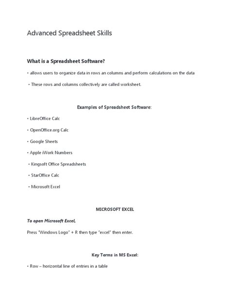 Advanced Spreadsheet Skills Pdf Spreadsheet Microsoft Excel