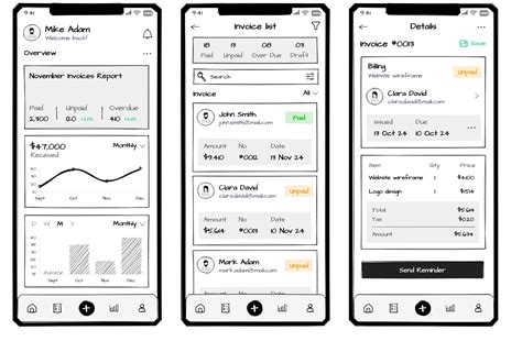 Sketchy Wireframe For Accounting Mobile App Mockflow
