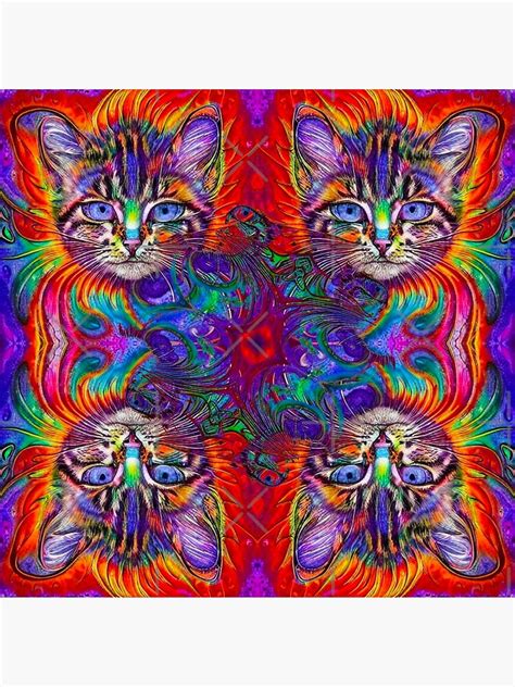 Trippy Hippie Psychedelic Rainbow Kitten Tie Dye Inspired Kitty Cat Mandala Seamless Funky