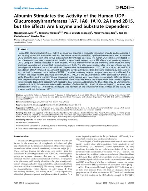 Pdf Albumin Stimulates The Activity Of The Human Udp