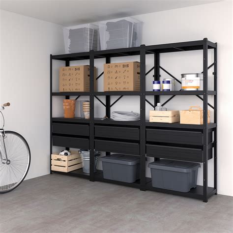 Bror Shelving Unit With Drawersshelves Black 254x40x190 Cm Ikea Eesti