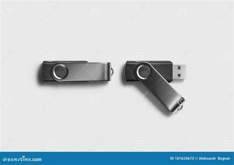 Blank Black Opened And Closed Usb Stick Mockup Isolated Stock