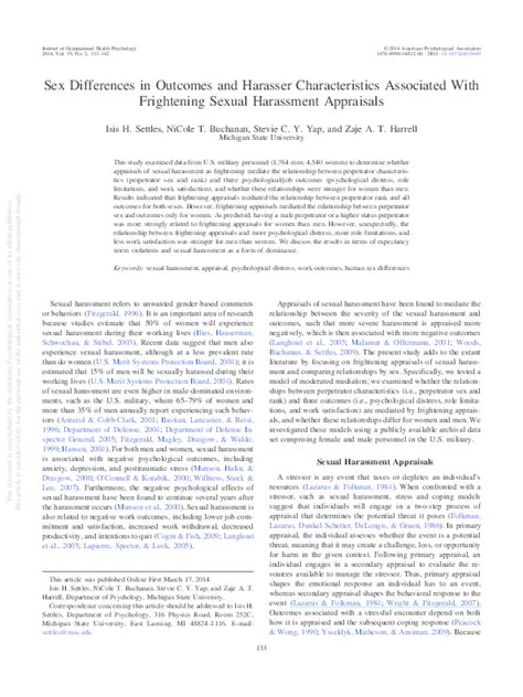 Pdf Sex Differences In Outcomes And Harasser Characteristics