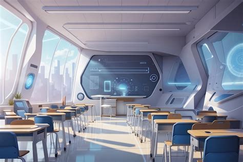 Premium Photo Illustration Futuristic School Classroom