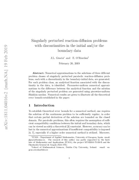 Pdf A Singularly Perturbed Reactiondiffusion Problem With Inhomogeneous Environment