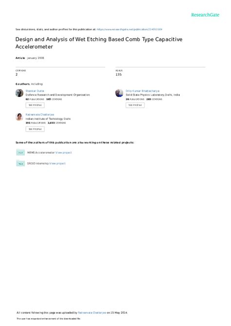 Pdf Design And Analysis Of Wet Etching Based Comb Type Capacitive Accelerometer