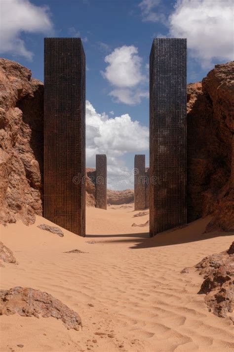 Futuristic Architecture In A Desert Landscape Stock Illustration Illustration Of Rocks Arid