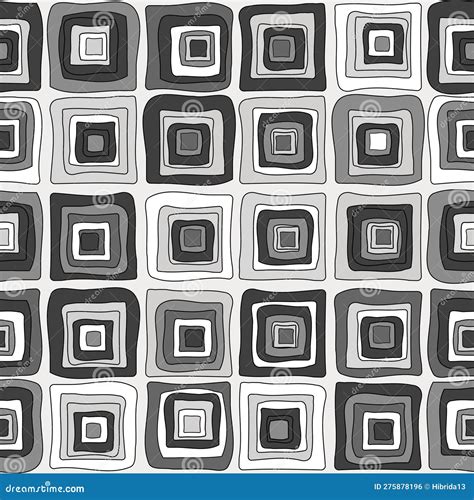 Geometric Background With Concentric Squares In Doodle Style Stock