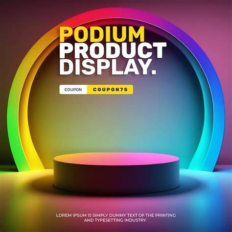 제품 프레젠테이션을 위한 다채로운 연단 무대 디스플레이 목업 제품 디스플레이를 위한 네온 장면 프리미엄 Psd 파일