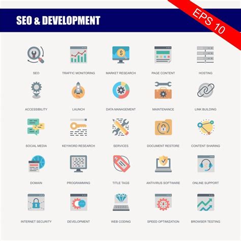 Premium Vector A Set Of Icons For Seo And Development