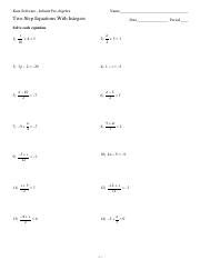 Two Step Equations With Integers Kuta Software Infinite Pre