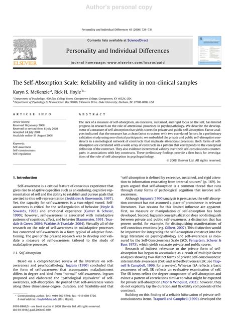 Pdf The Self Absorption Scale Reliability And Validity In Non