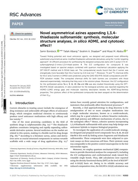 Pdf Novel Asymmetrical Azines Appending 1 3 4 Thiadiazole Sulfonamide Synthesis Molecular