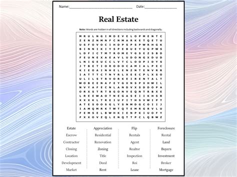 Real Estate Word Search Puzzle Worksheet Activity Teaching Resources