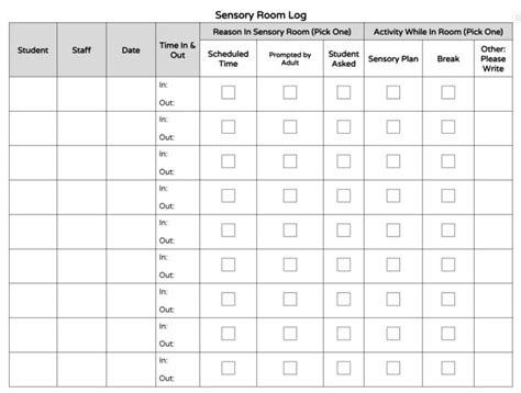 Sensory Room Log By Mosswood Special Education Resources Tpt