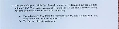 solved 3 the gas hydrogen is diffusing through a sheet of