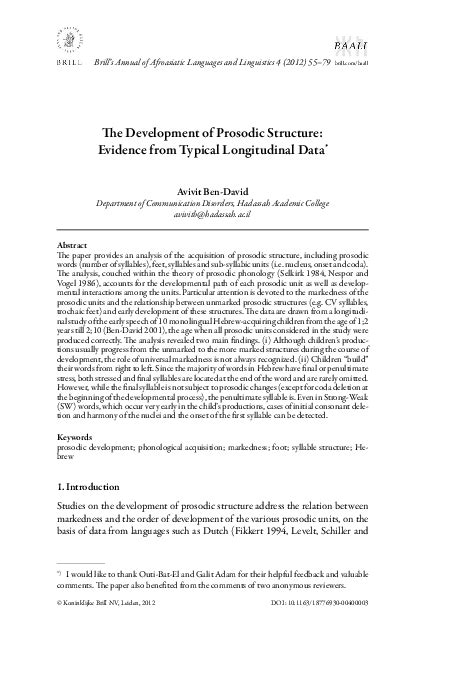 Pdf The Development Of Prosodic Structure Evidence From Typical Longitudinal Data