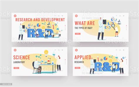 연구 개발 방문 페이지 템플릿 세트 Dna로 작업하는 의학 유전 기술 과학자 캐릭터 Dna에 대한 스톡 벡터 아트 및 기타 이미지 Dna 개념 개발 Istock