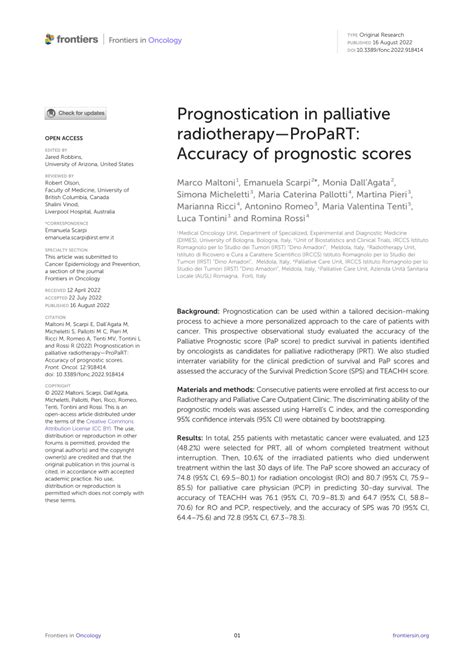 Pdf Prognostication In Palliative Radiotherapy—propart Accuracy Of