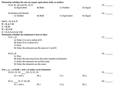 Solved Determine Whether The Sets Are Equal Equivalent Chegg