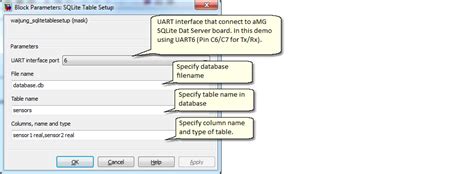 Hardware Modules AMG SQLite Database Server Waijung Simulink Block Support SQLite Table