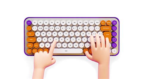 키보드에 타이핑하는 만화 손 평면도 캐릭터의 손은 흰색 배경에 격리 된 컴퓨터에서 작업하고 있습니다 3d 렌더 3차원 형태에 대한 스톡 사진 및 기타 이미지 Istock