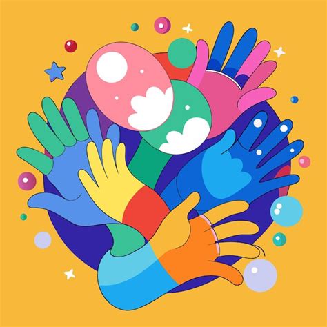 Handdrawn Animated Colorful Hands Set Premium Ai Generated Vector