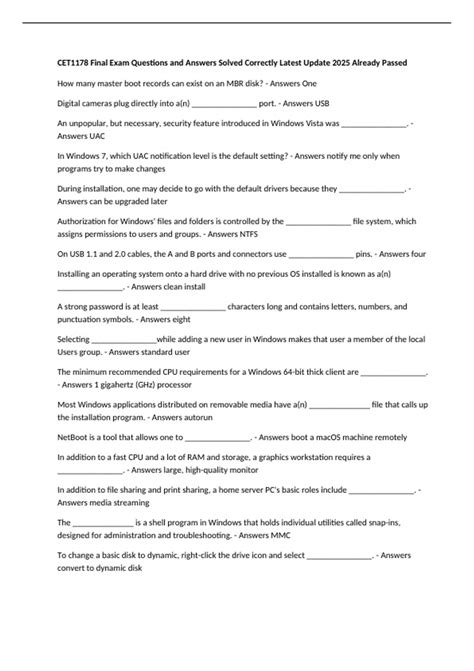 Cet1178 Final Exam Questions And Answers Solved Correctly Latest Update 2025 Already Passed