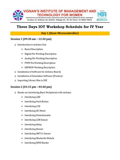 Three Days Iot Workshop Schedule For Iv Year Pdf Arduino Raspberry Pi
