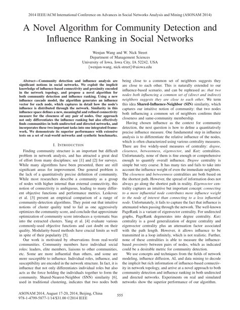 Pdf A Novel Algorithm For Community Detection And Influence Ranking