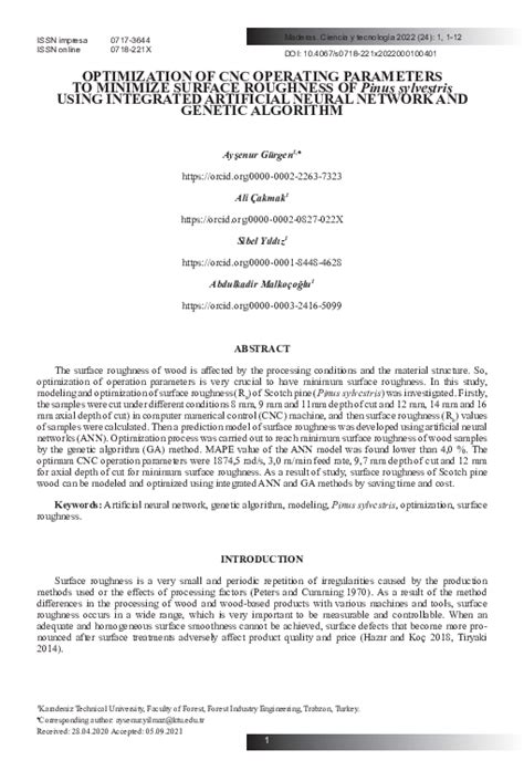 Pdf Optimization Of Cnc Operating Parameters To Minimize Surface Roughness Of Pinus Sylvestris
