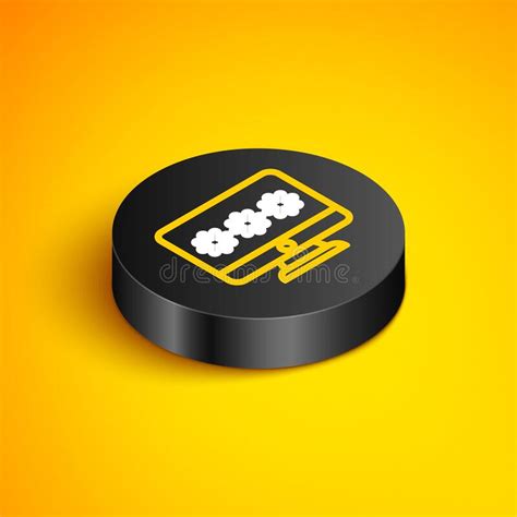 Isometric Line Monitor With Password Notification Icon Isolated On Yellow Background Security