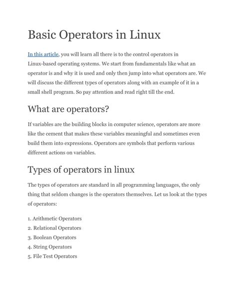 Ppt Basic Operators In Linux Powerpoint Presentation Free Download Id12392119