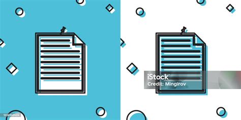 파란색과 흰색 배경에 격리 된 고정 된 푸시 버튼 아이콘이있는 검은 색 노트 용지 메모 용지 기호입니다 임의 동적 셰이프 벡터 일러스트레이션 0명에 대한 스톡 벡터 아트 및