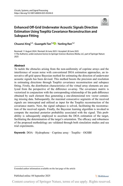 Enhanced Off Grid Underwater Acoustic Signals Direction Estimation Using Toeplitz Covariance