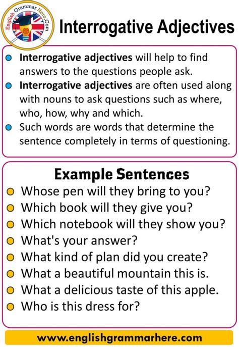 English Using Interrogative Adjectives Definitions And Example Sentences Interrogative