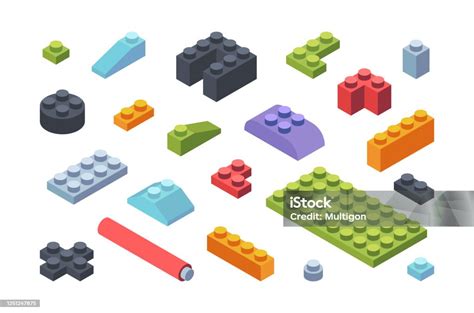 키즈 생성기 등대 블록 세트 여러 가지 빛깔의 타일 및 부품 조립 장난감 모델 기하학적 스트립 다양한 모양 넓은 좁은 어린이 개발 생성자 인지 벡터 0명에 대한 스톡 벡터