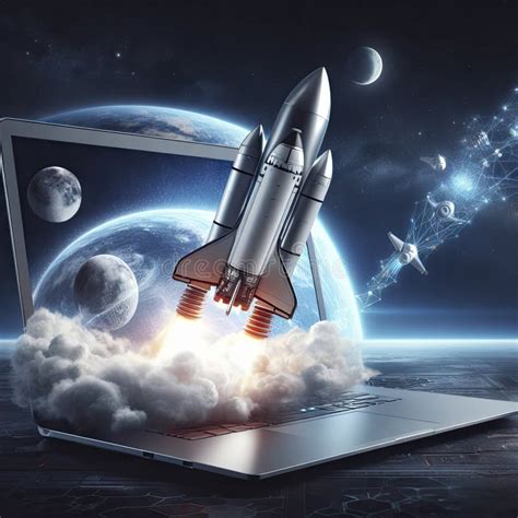 Rapidly Developing Technologies Rocket Flying Out Of Laptop Stock Illustration Illustration