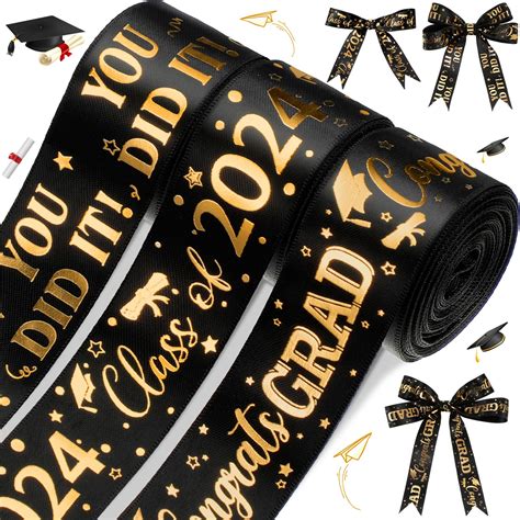 Moukeren 3 Roll Class Of 2024 Graduation Ribbon Graduation Party Favors Decor 1