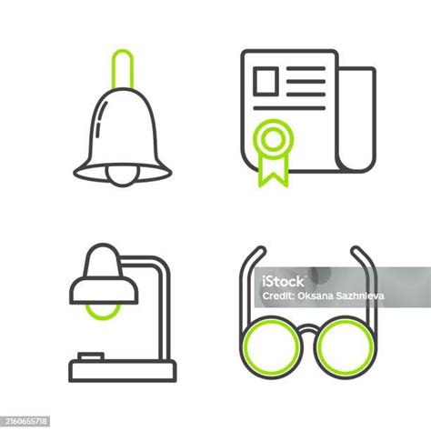 라인 안경 테이블 램프 인증서 템플릿 및 벨 아이콘을 설정합니다 벡터 가구에 대한 스톡 벡터 아트 및 기타 이미지 가구 광학 기기 눈 신체 부분 Istock