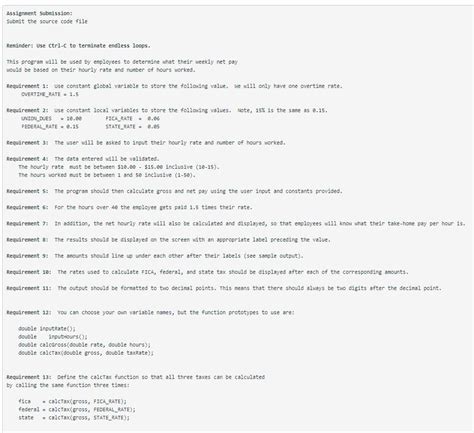 Solved In C Use A Function To Get The Payrate Hours To