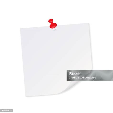 푸시 핀이 있는 스티커 메모 용지 메모용 백지 정면도 메시지 템플릿입니다 흰색 바탕에 핀이 있는 스티커 벡터 그림 브로치에 대한 스톡 벡터 아트 및 기타 이미지 Istock