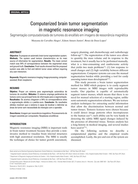 Pdf Computerized Brain Tumor Segmentation In Magnetic Resonance Imaging