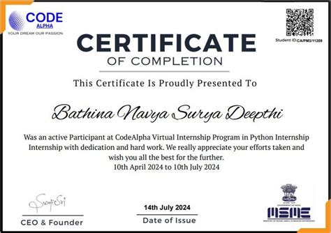 Navya Surya Deepthi Bathina On Linkedin Internship Codealpha