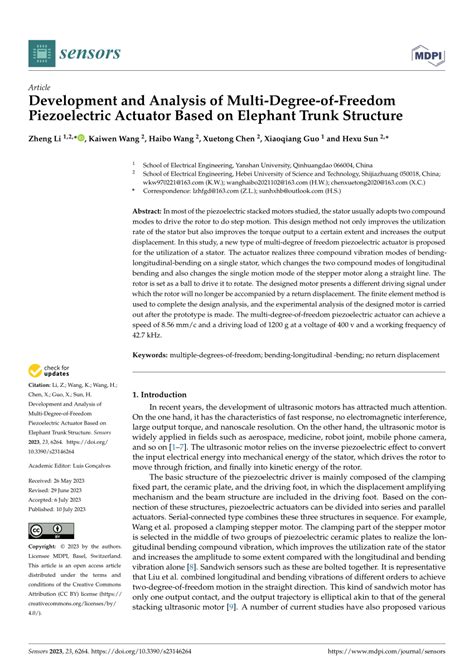Pdf Development And Analysis Of Multi Degree Of Freedom Piezoelectric