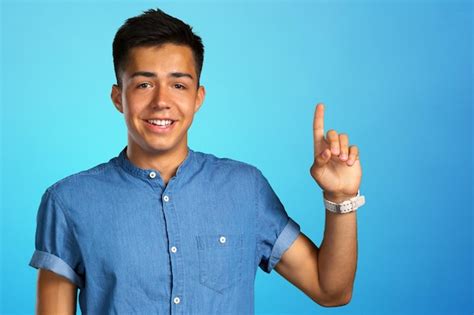 Premium Photo Man Pointing Showing Copy Space