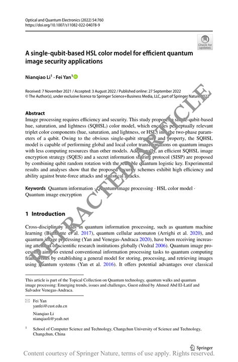 A Single Qubit Based Hsl Color Model For Efficient Quantum Image Security Applications Request Pdf