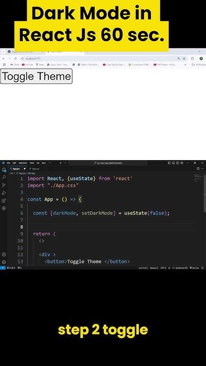 Toggle Dark Mode In React In 60 Seconds Reactjs Usestate Shorts Coding Javascript Darkmode